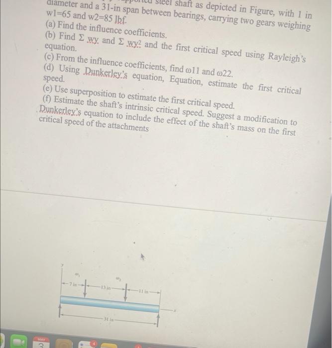 Solved Consider a simply supported steel shaft as depicted | Chegg.com