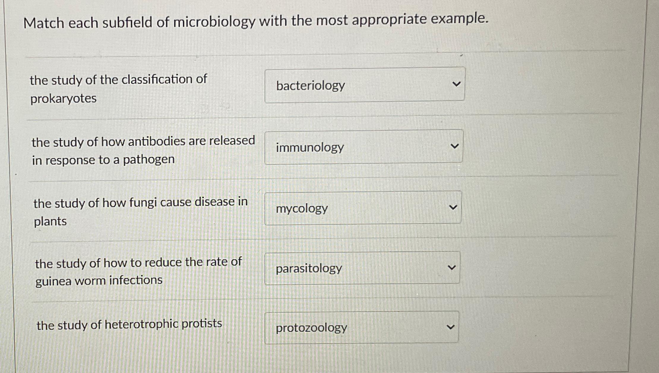 Solved Match each subfield of microbiology with the most | Chegg.com