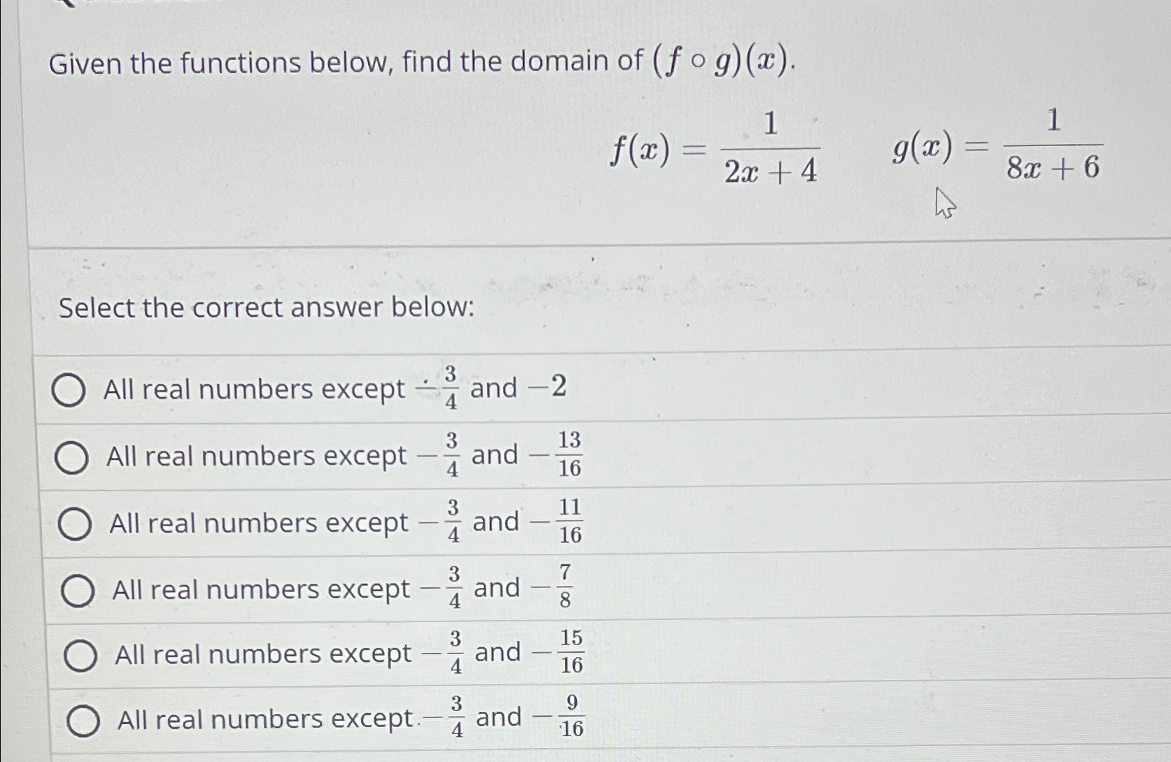Solved Given the functions below, find the domain of | Chegg.com