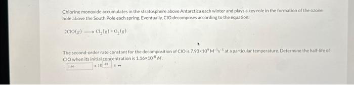 Solved Chlorine monoxide accumulates in the stratosphere | Chegg.com