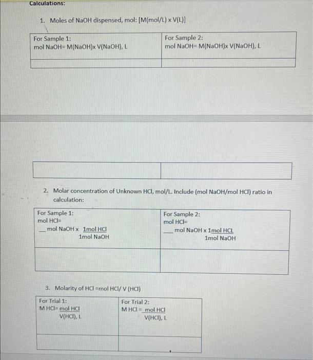 Solved Table 1. Titration of HCl of Unknown Concentration | Chegg.com