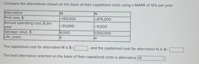 Solved Compare the alternatives shown on the basis of their | Chegg.com