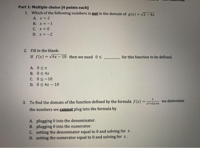 Solved Part 1: Multiple choice [4 points each] 1. Which of | Chegg.com