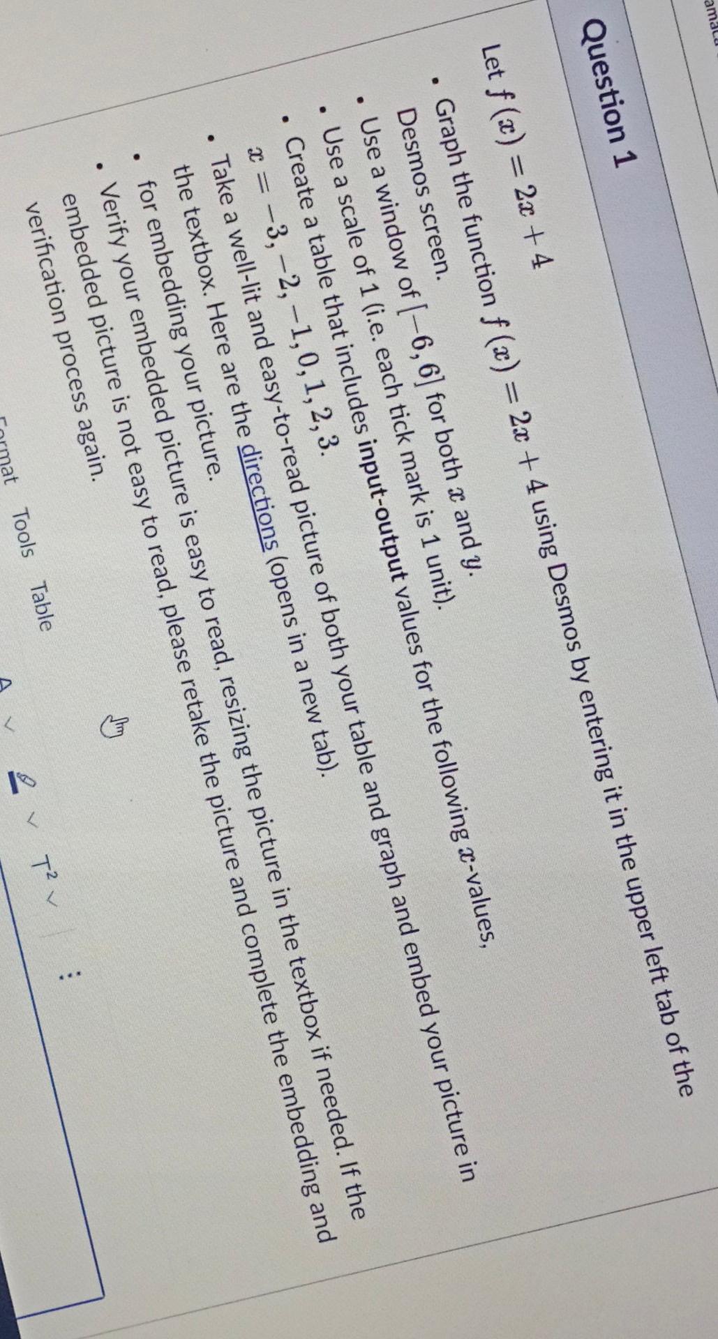Solved Question 1 Let f(x)=2x+4 as f(x)=2x+4 using Desmos by | Chegg.com