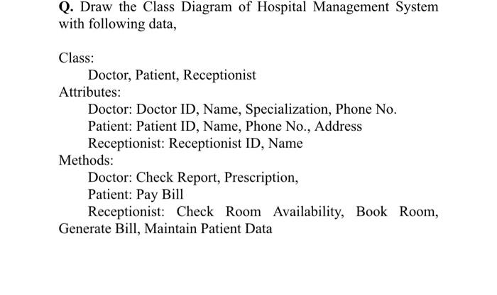 Solved Q. Draw the Class Diagram of Hospital Management | Chegg.com