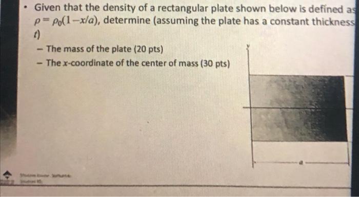 . Given that the density of a rectangular plate shown | Chegg.com