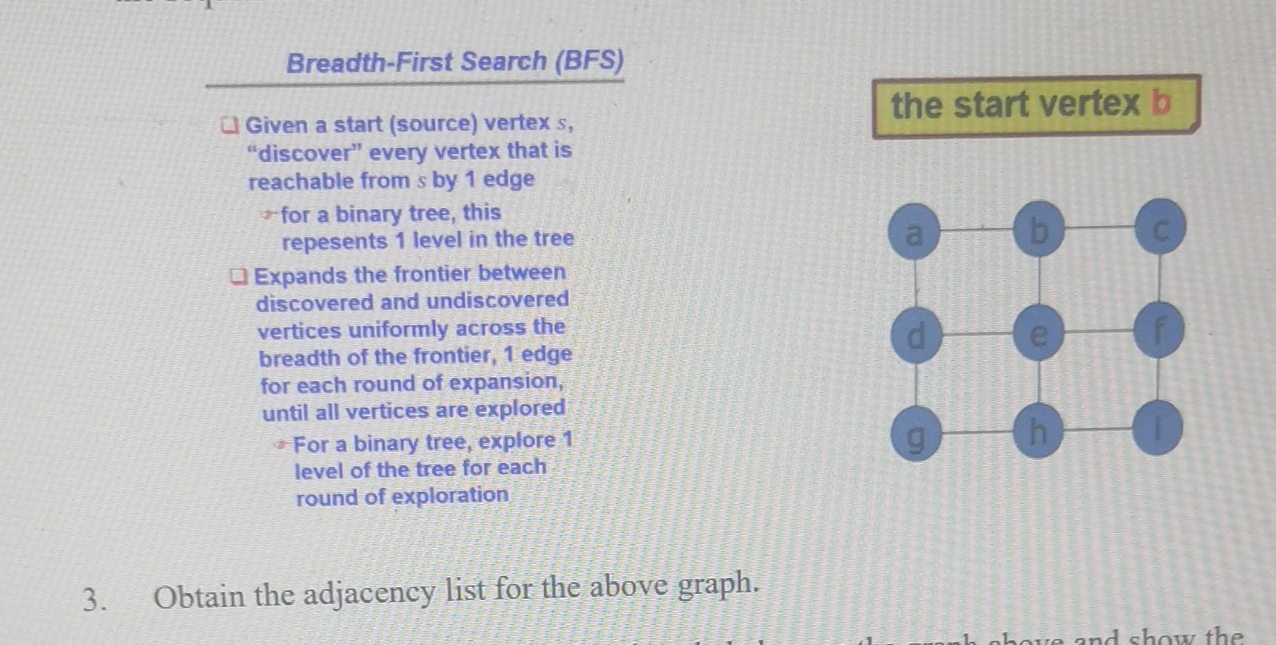 Solved Given a start (source) vertex s, "discover" every | Chegg.com