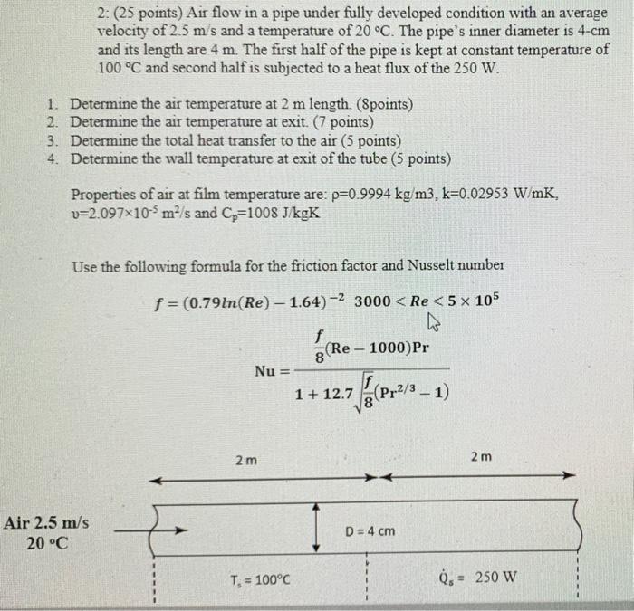Solved 2: (25 points) Air flow in a pipe under fully | Chegg.com