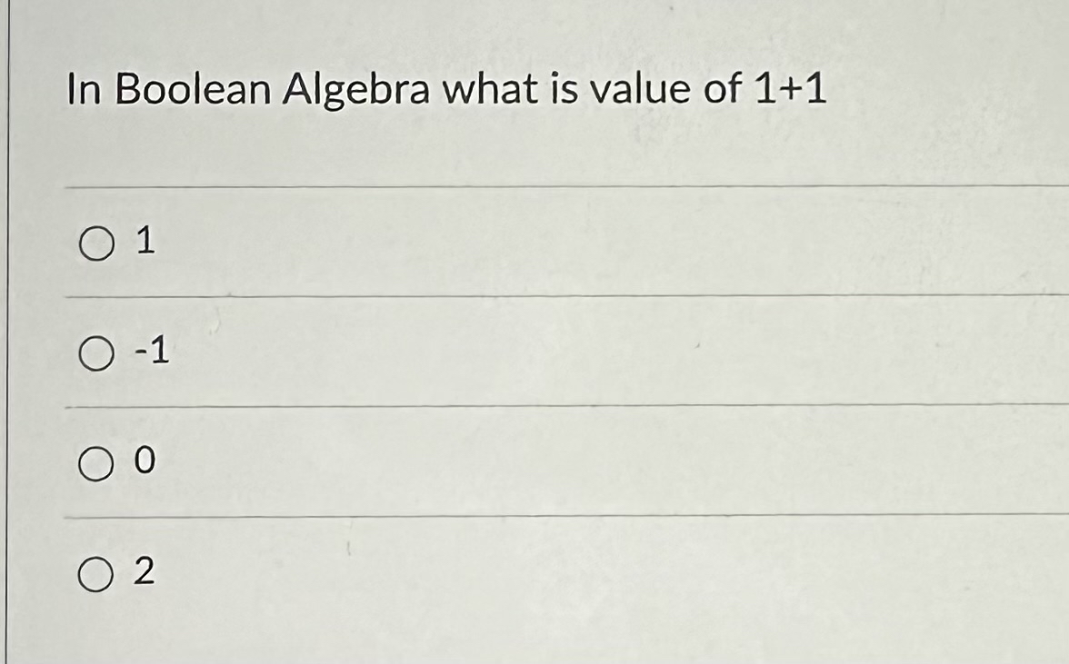 Solved In Boolean Algebra what is value of 1+11-102 | Chegg.com