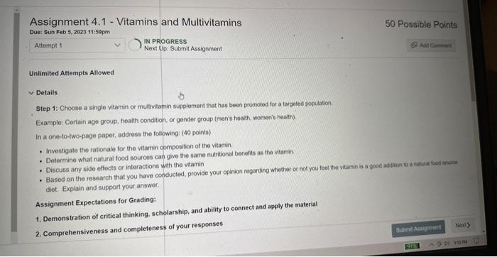 Solved Details Step 1: Choose a single vitamin or | Chegg.com