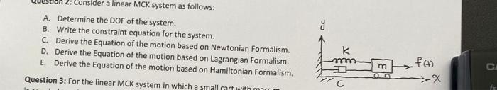 Solved 2: Consider a linear MCK system as follows: A. | Chegg.com