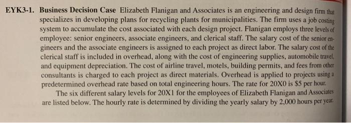 Solved EYK3-1. Business Decision Case Elizabeth Flanigan and | Chegg.com