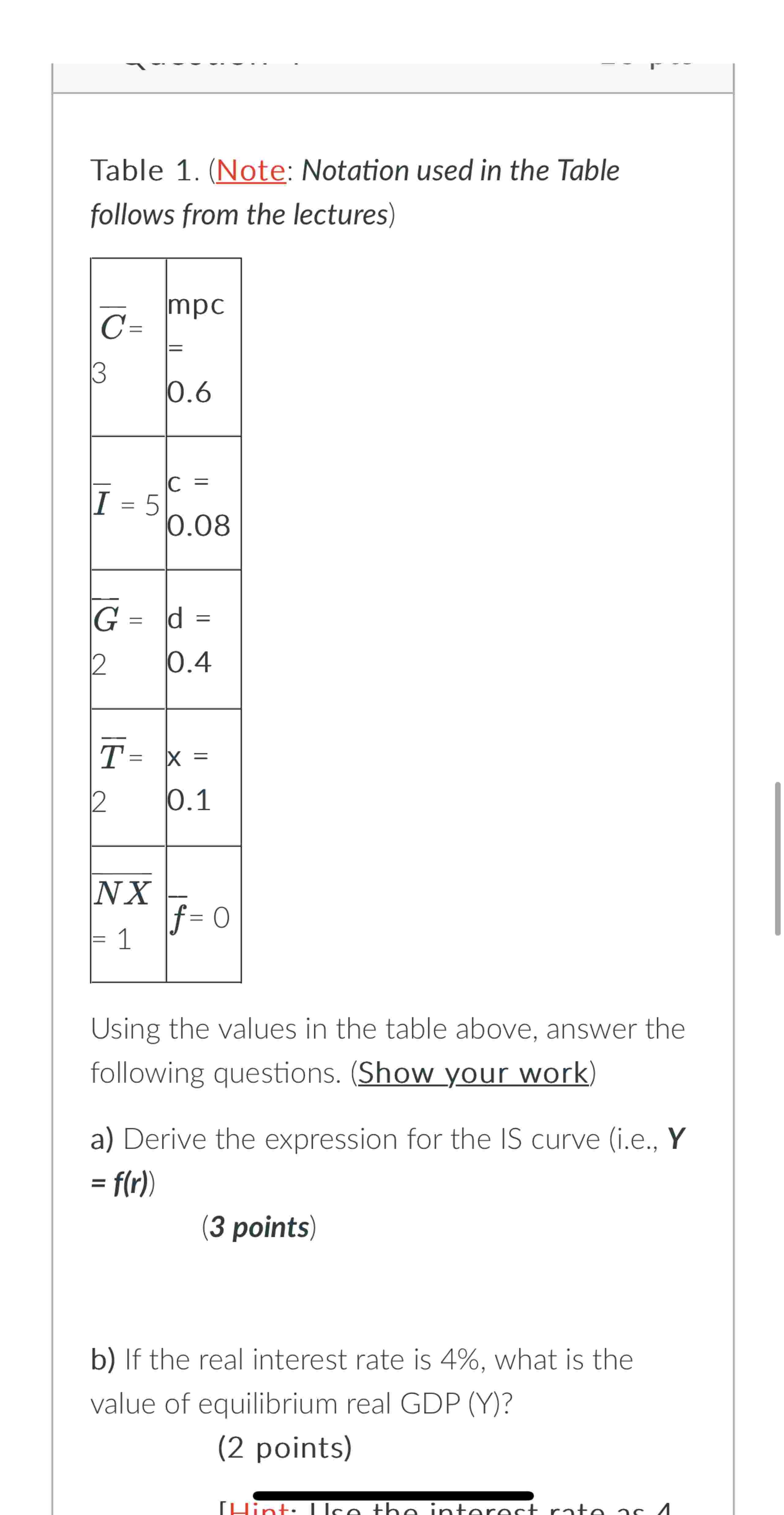 Table 1. (Note: Notation used in the Table follows | Chegg.com