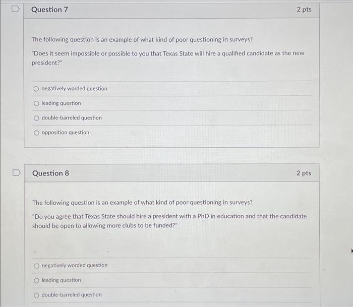 Solved The following question is an example of what kind of | Chegg.com