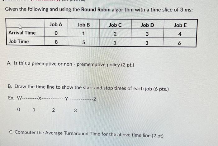 Solved Given the following and using the Round Robin | Chegg.com