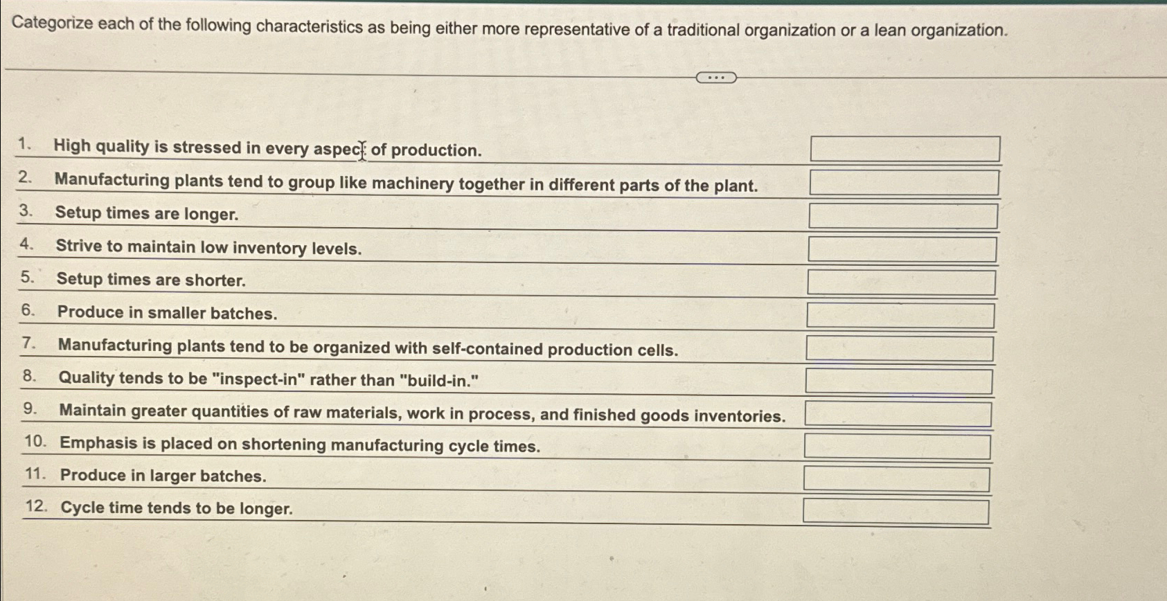 Solved Categorize each of the following characteristics as | Chegg.com