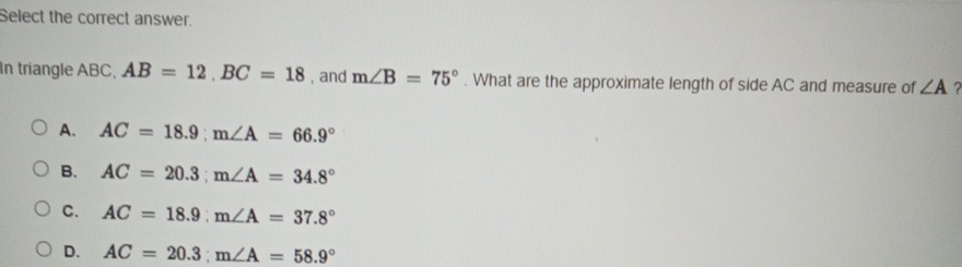 Solved Select the correct answer.In triangle | Chegg.com