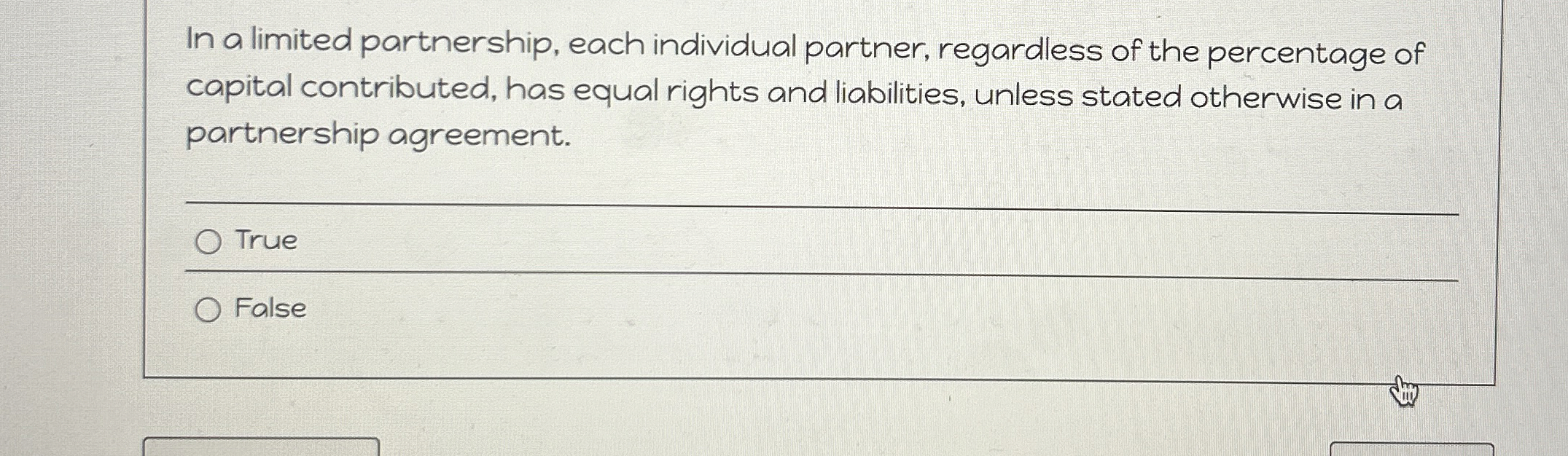 Solved In a limited partnership, each individual partner, | Chegg.com