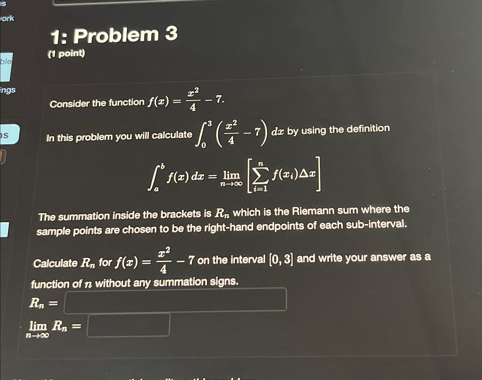 Solved 1: Problem 3\\n(1 point)\\nConsider the function | Chegg.com