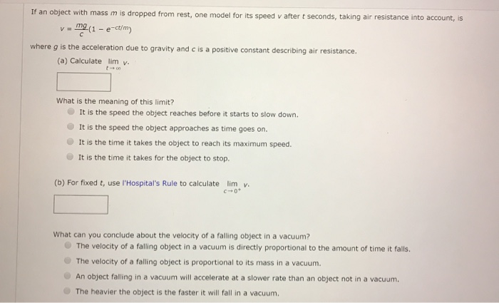 Solved If an object with mass m is dropped from rest, one | Chegg.com