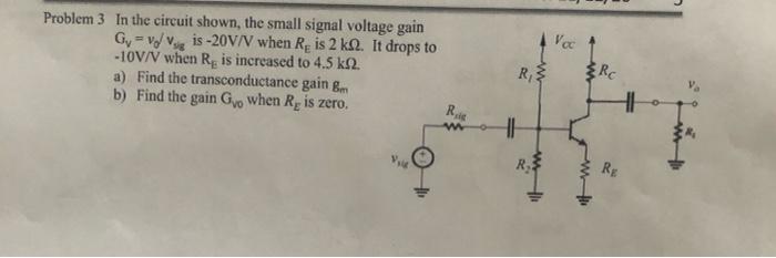 Solved Voc Problem 3 In the circuit shown, the small signal | Chegg.com