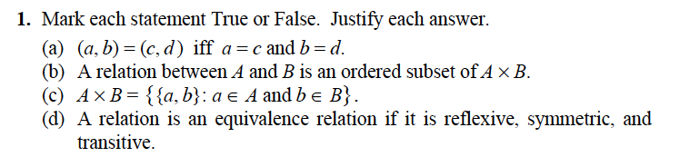Solved Mark each statement True or False. Justify each | Chegg.com