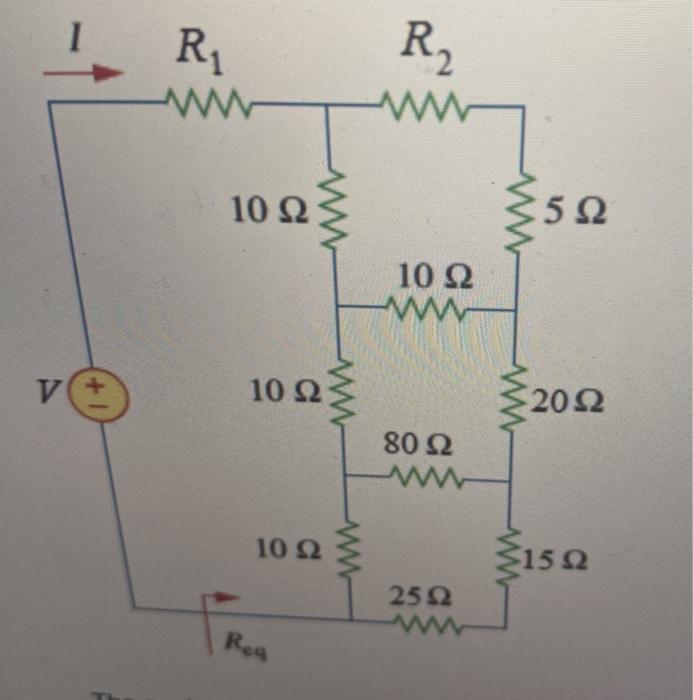 Solved Find Req and I in the given circuit. Assume V = 65 V, | Chegg.com