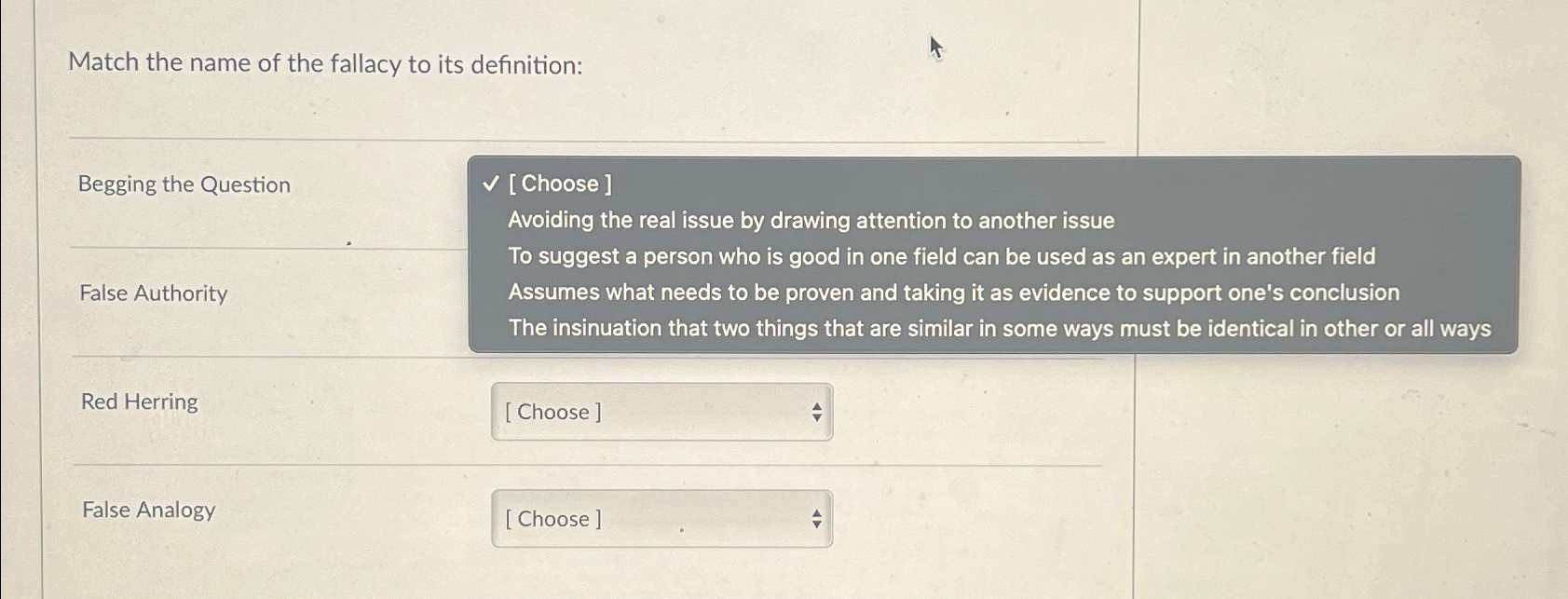 Solved Match the name of the fallacy to its | Chegg.com