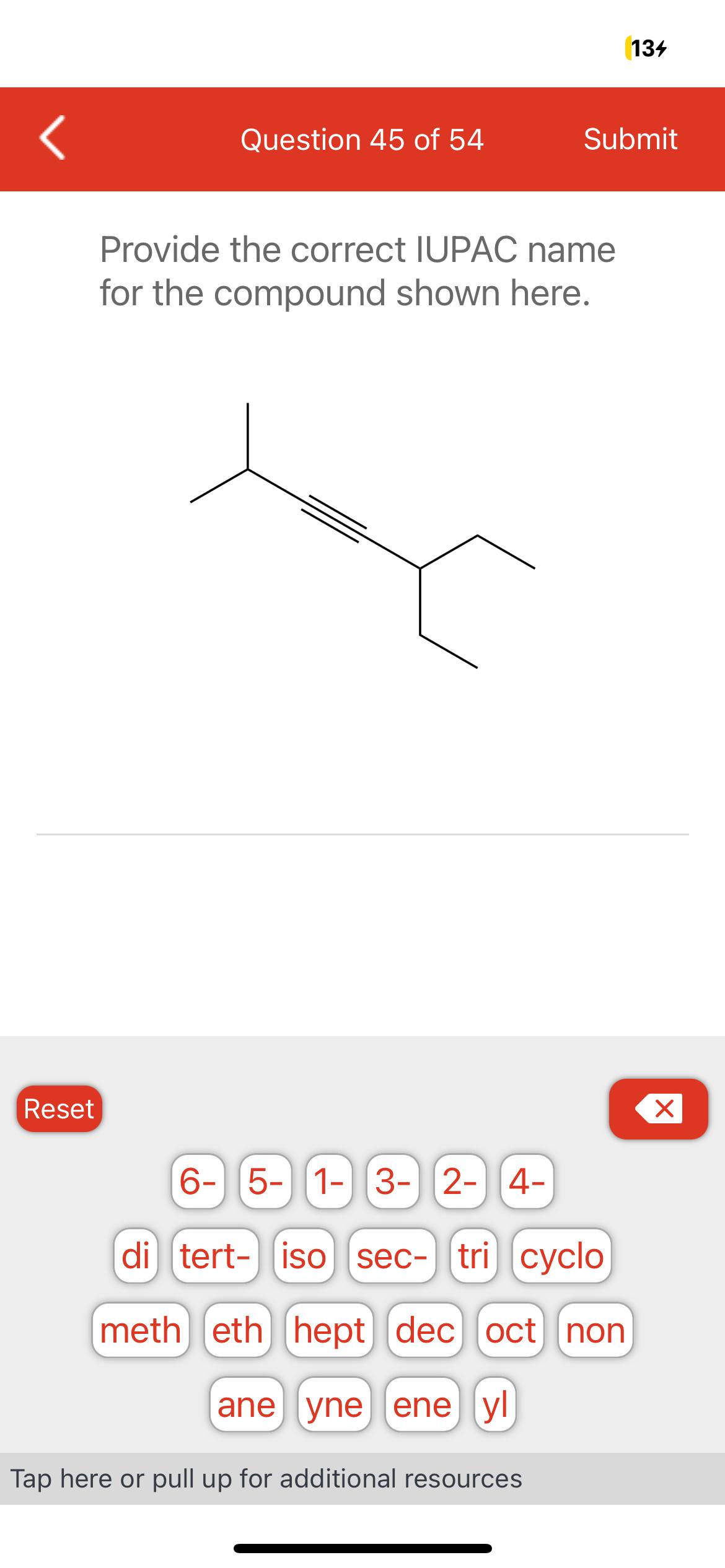 Solved 134Question 45 ﻿of 54SubmitProvide the correct IUPAC | Chegg.com