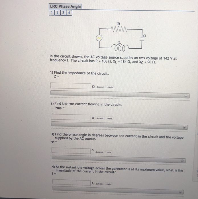 Solved LRC Phase Angle 1234 In the circuit shown, the AC | Chegg.com