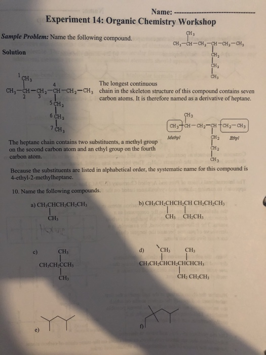 Solved Name: Experiment 14: Organic Chemistry Workshop CH) | Chegg.com