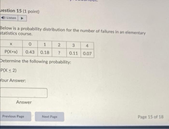 Solved uestion 15 (1 point) Listen Below is a probability | Chegg.com Solved uestion 15 (1 point) Listen Below is a probability | Chegg.com