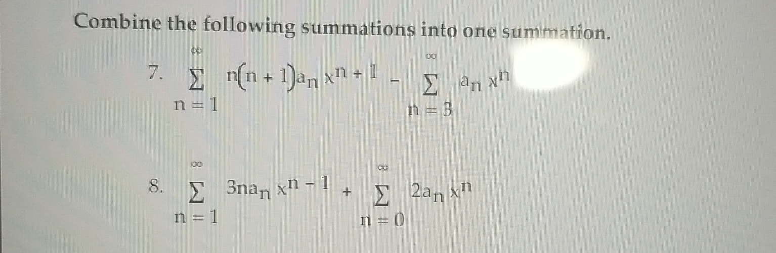 Solved Combine the following summations into one | Chegg.com