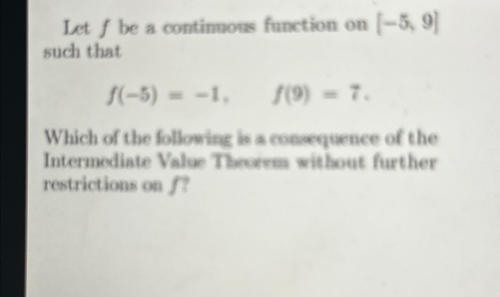Solved Let f ﻿be a continuous function on -5,9 ﻿such | Chegg.com