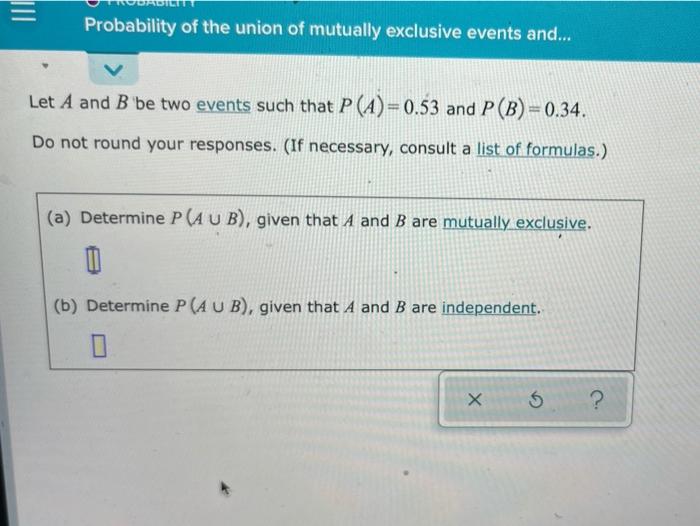Solved Probability of the union of mutually exclusive events | Chegg.com