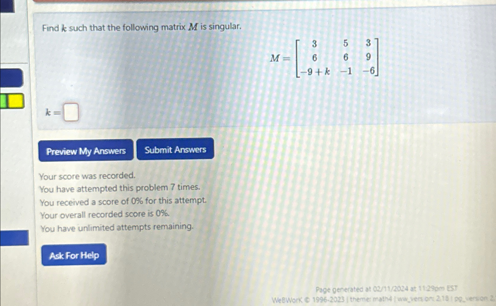 Solved Find k ﻿such that the following matrix M ﻿is | Chegg.com