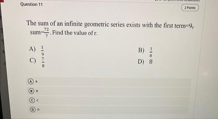 The sum of an infinite geometric series exists with | Chegg.com