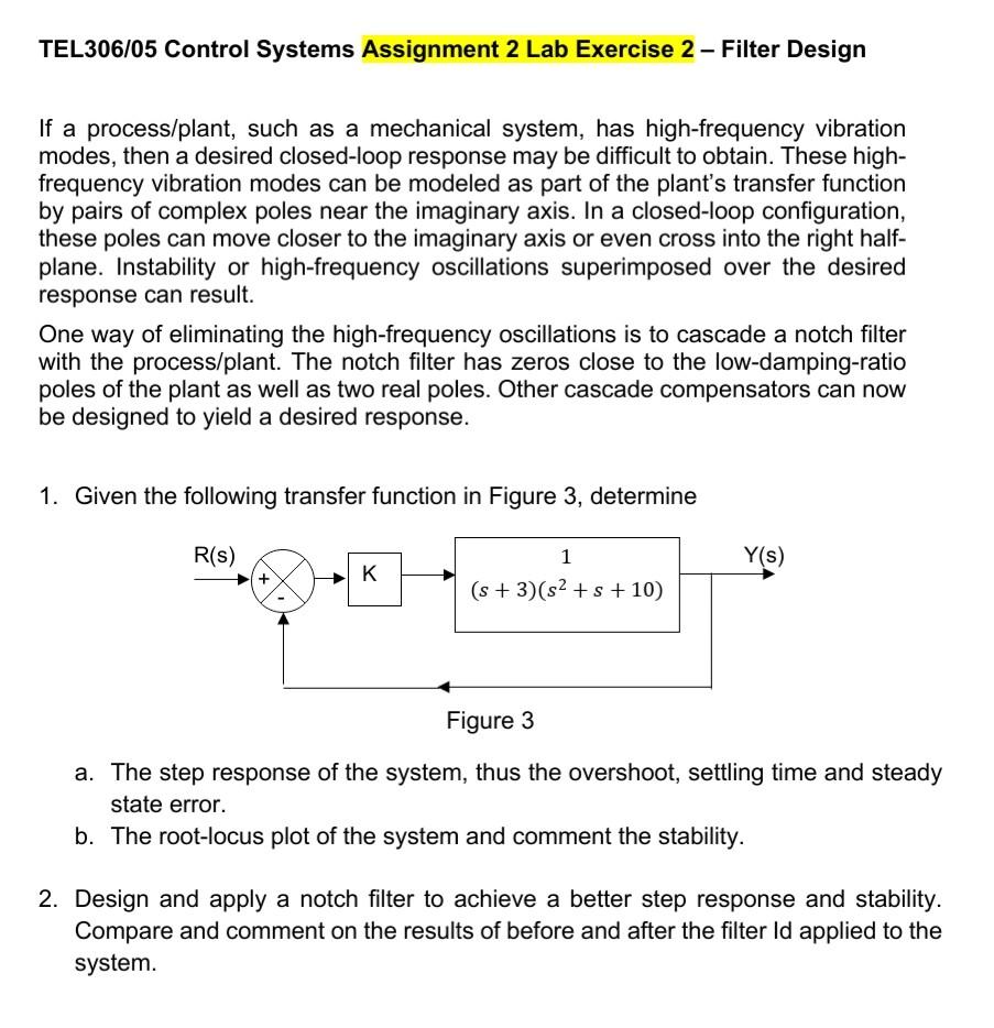 Solved TEL306/05 Control Systems Assignment 2 Lab Exercise 2 | Chegg.com