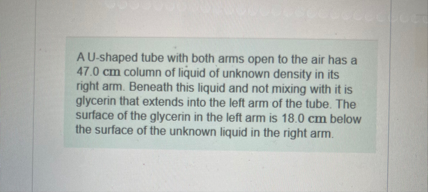 Solved A U-shaped tube with both arms open to the air has a | Chegg.com