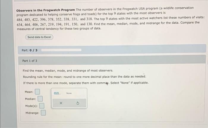 Solved Observers in the Frogwatch Program The number of | Chegg.com