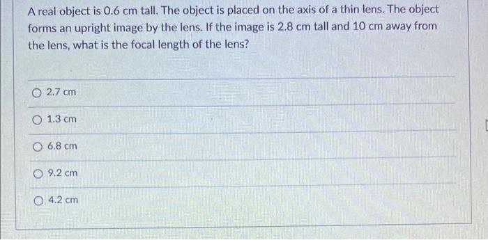 Solved A real object is 0.6 cm tall. The object is placed on | Chegg.com
