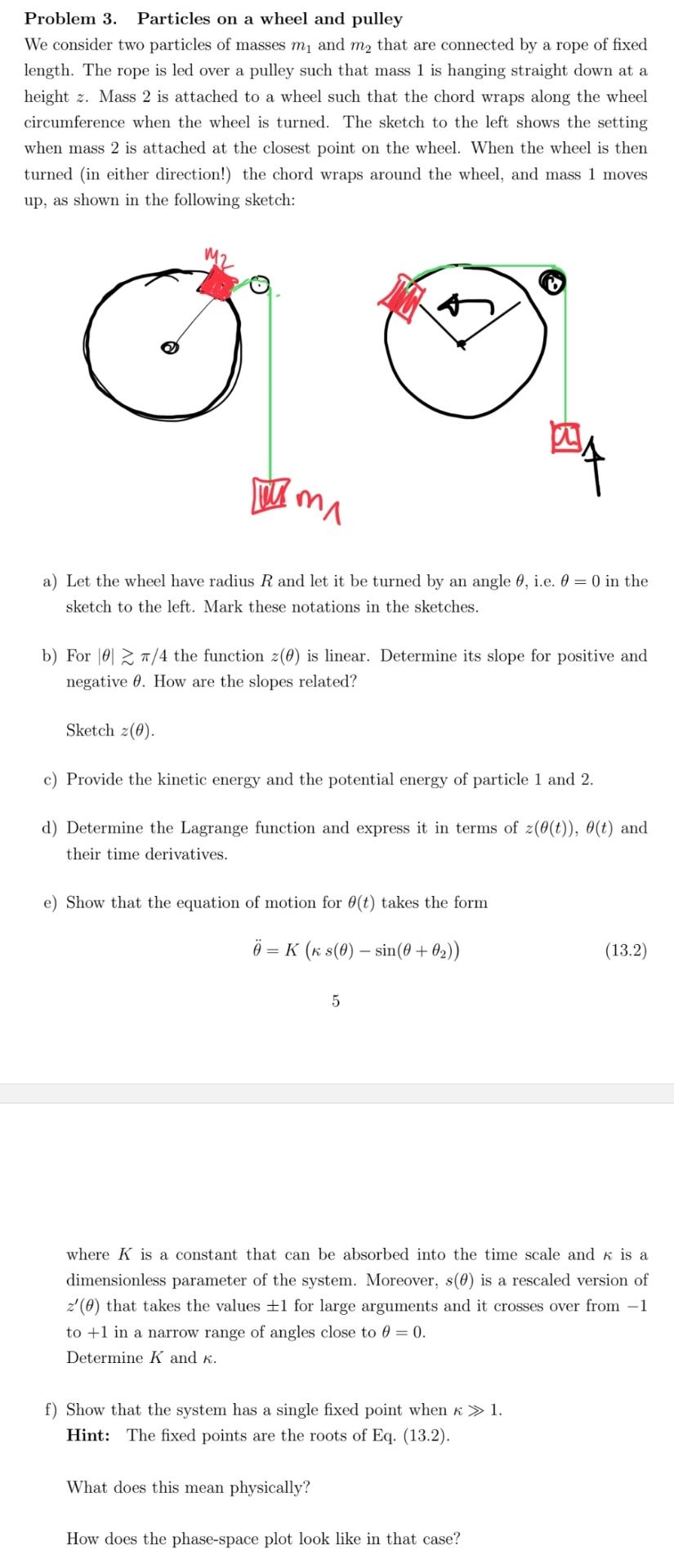 Problem 3. ﻿Particles on a wheel and pulleyWe | Chegg.com