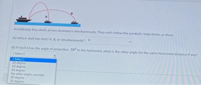 Solved A battleship fires shells at two destroyers | Chegg.com