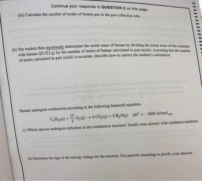 sample of butane gas over water in a sosition of the | Chegg.com