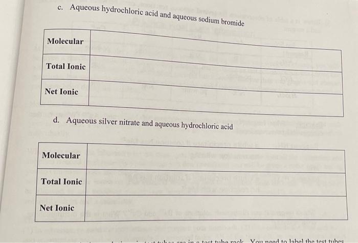 Solved 1) Write the balanced molecular, total and net ionic | Chegg.com