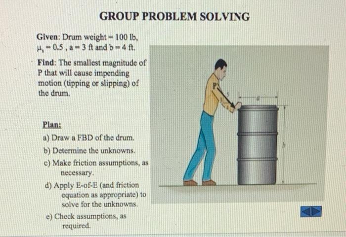 Solved GROUP PROBLEM SOLVING Given: Drum weight - 100 lb, 1 | Chegg.com