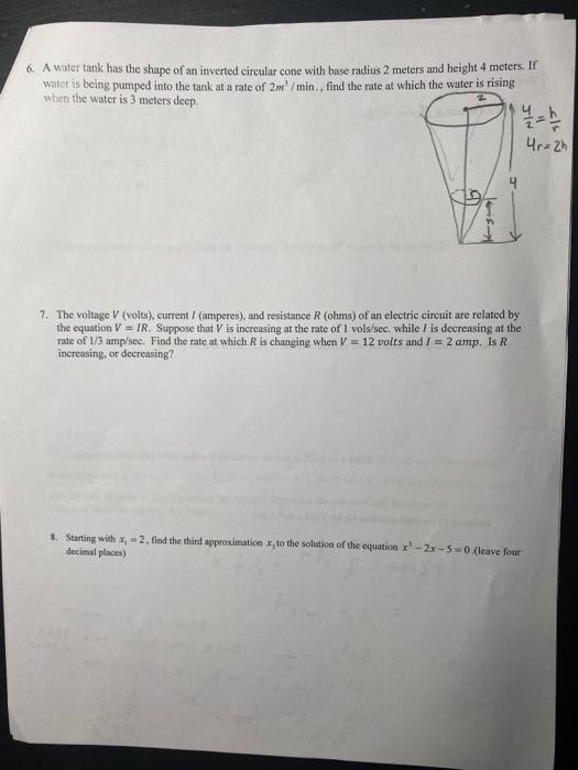Solved 6. A water tank has the shape of an inverted circular | Chegg.com