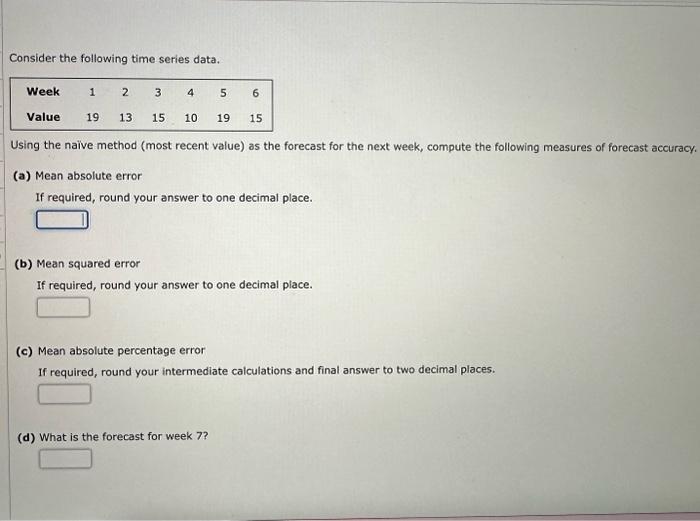 Solved Consider the following time series data. Using the | Chegg.com