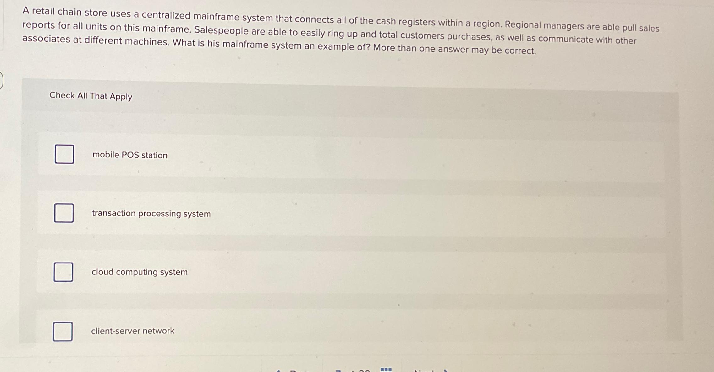 Solved A retail chain store uses a centralized mainframe | Chegg.com