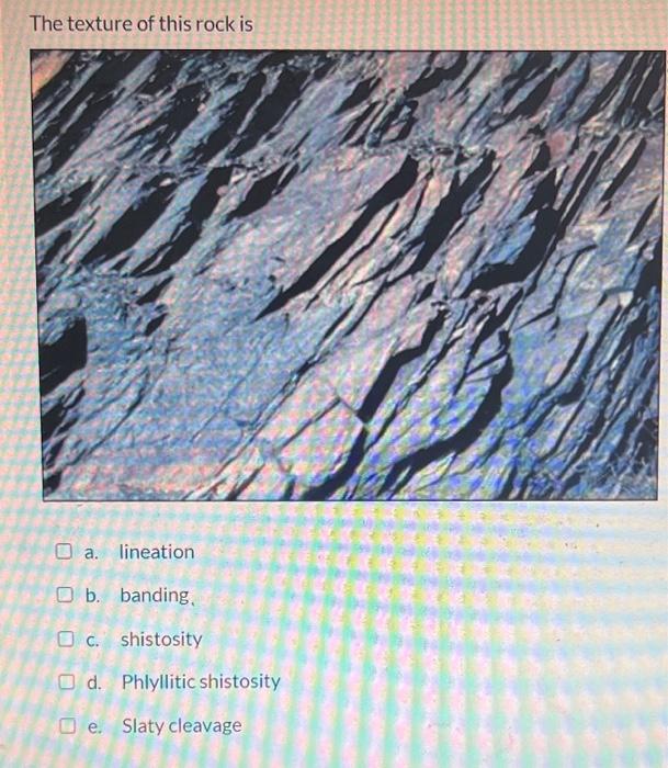 Solved This rock has which texture? a. gneissic banding b. | Chegg.com